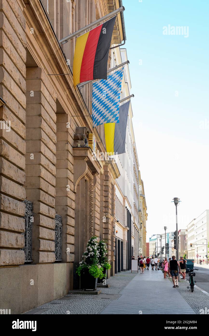 Facade of building with flags in Berlin, Germany Stock Photo - Alamy