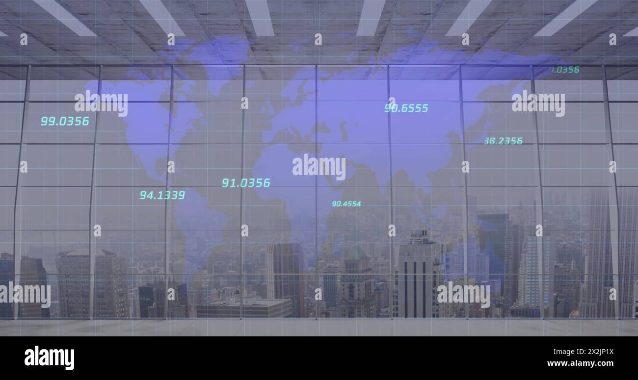 Image of chart over map of world and cityscape Stock Photo - Alamy