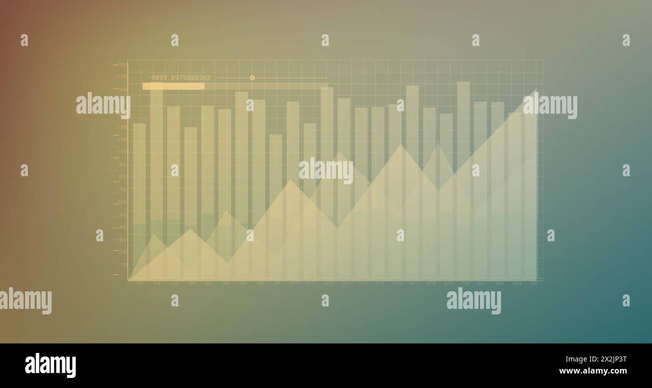 Image of statistical data processing against green and pink gradient ...