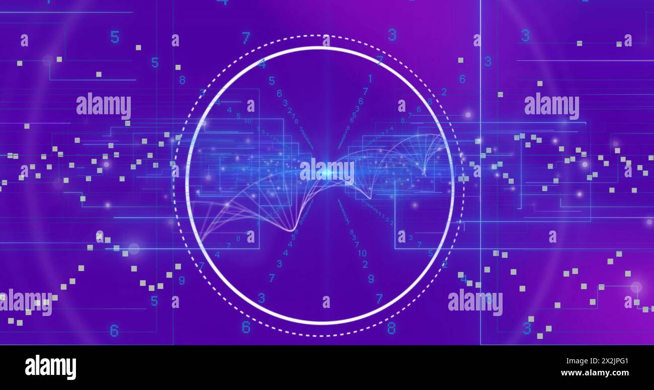 Image of dna strand and scope scanning on purple background Stock Photo ...