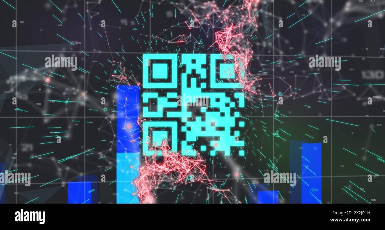 Image of qr code over network of connections on black background Stock Photo - Alamy