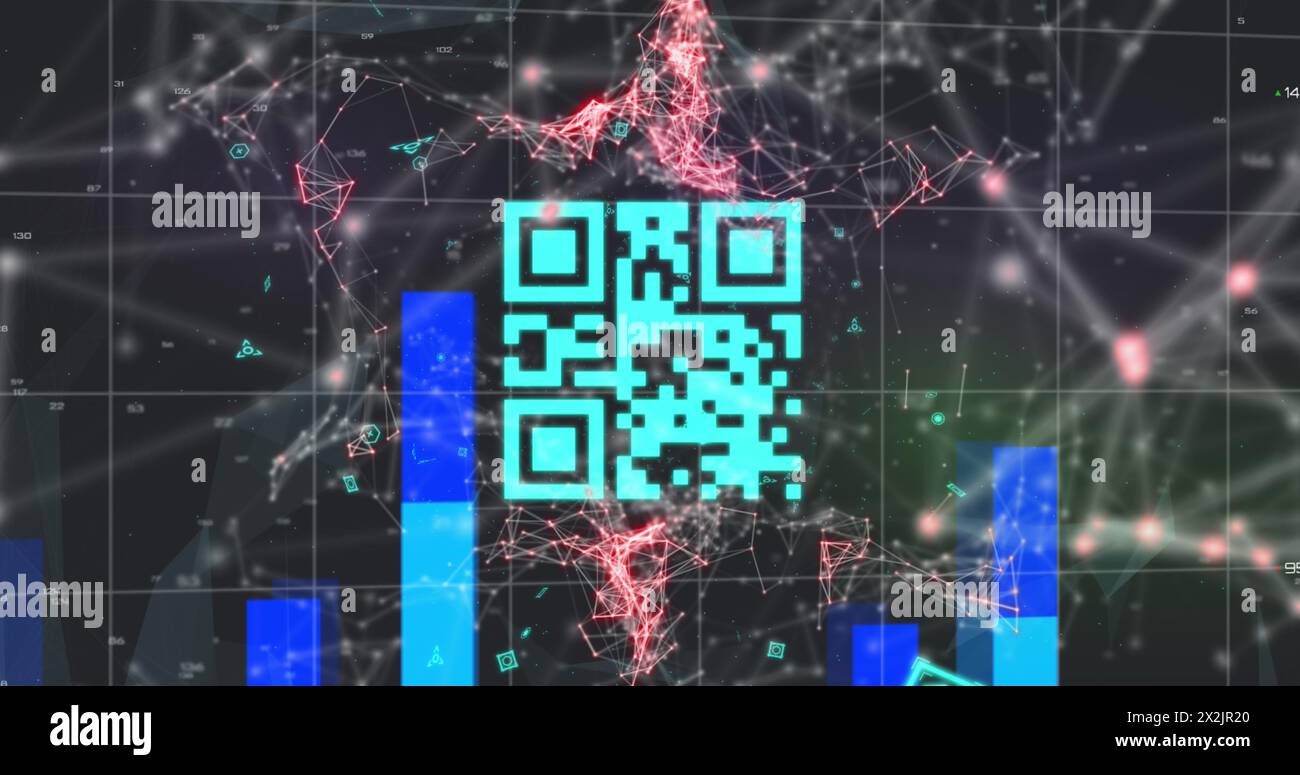 Image of qr code over network of connections on black background Stock ...