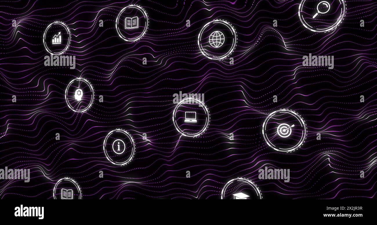 Animation digital icons network over hi-res stock photography and ...