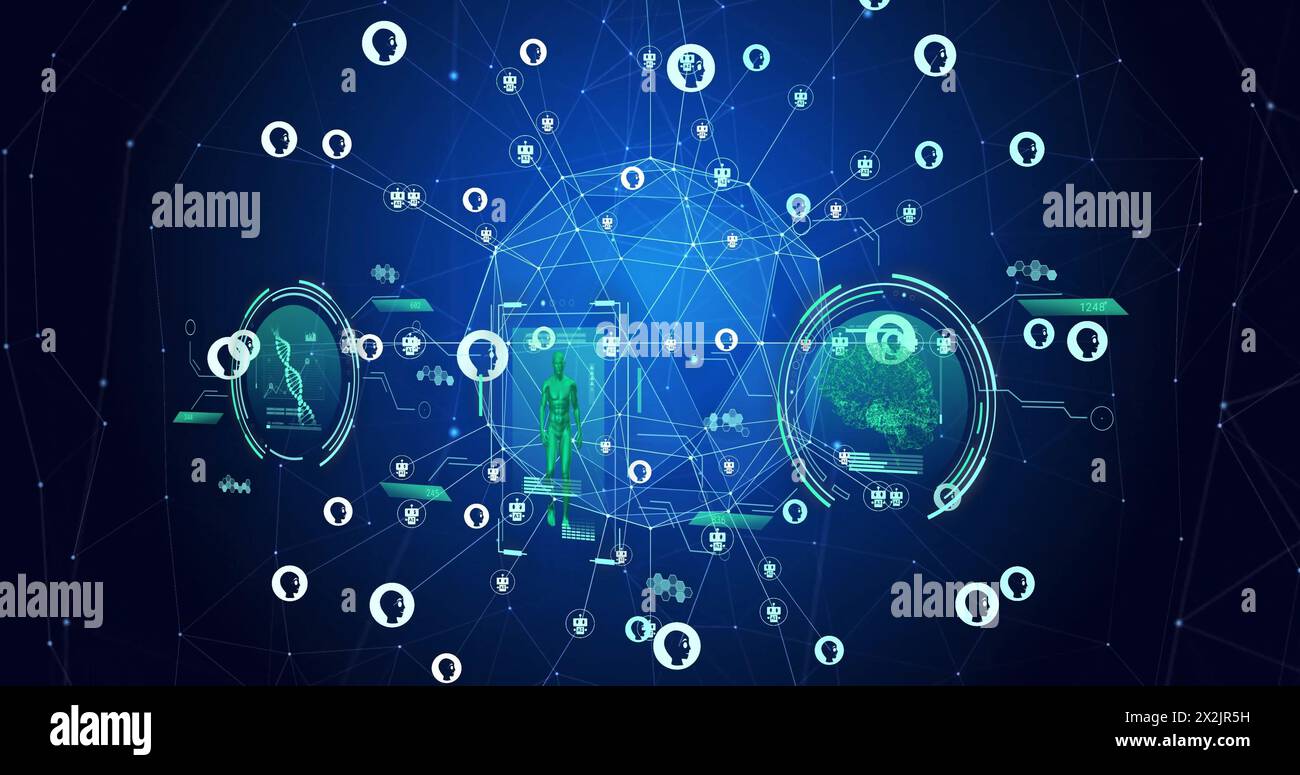 Image of globe with networks of connections, scientific data processing and ai icons Stock Photo ...