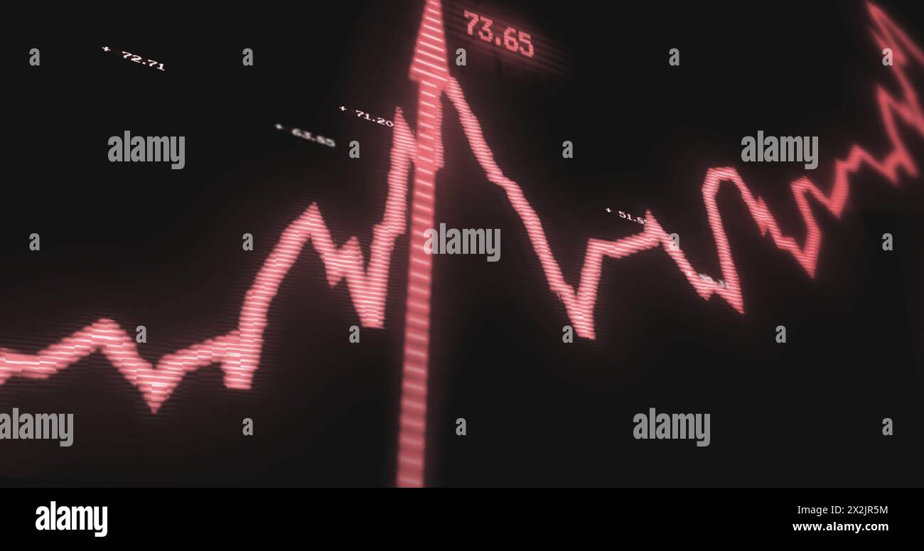 Image of graph with arrows over data processing on black background ...