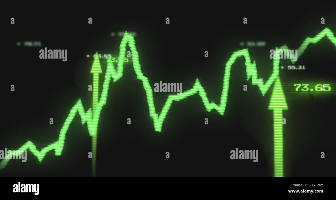 Image of graph with arrows over data processing on black background ...