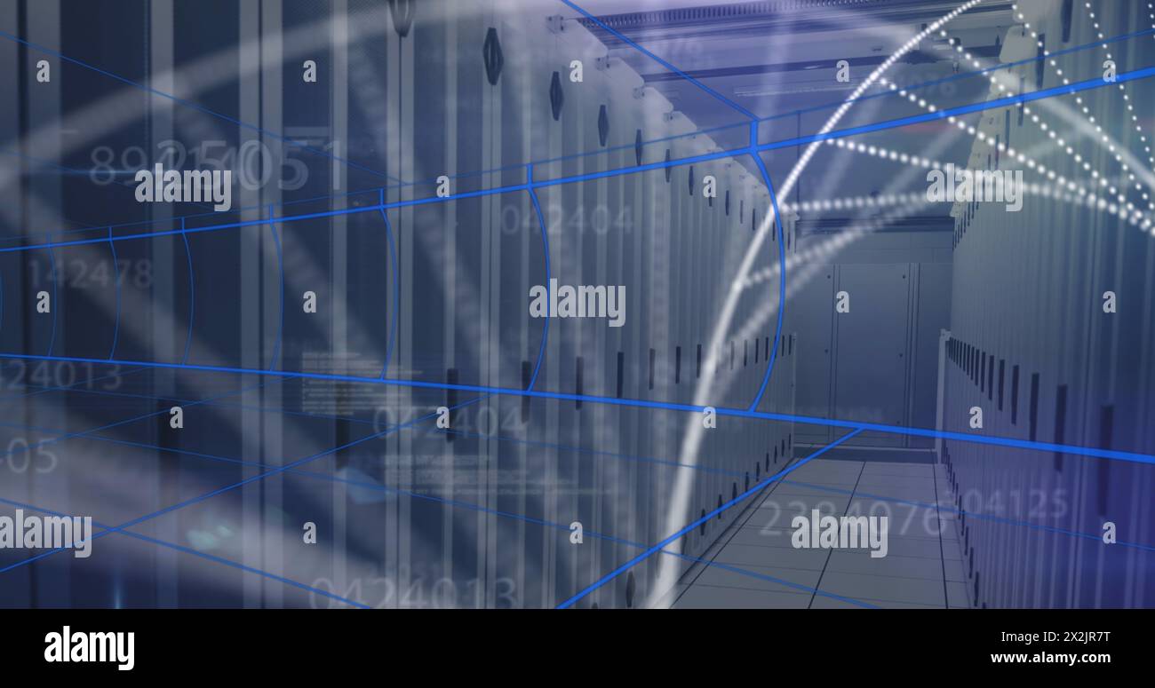 Image of data processing and dna strand over server room Stock Photo ...