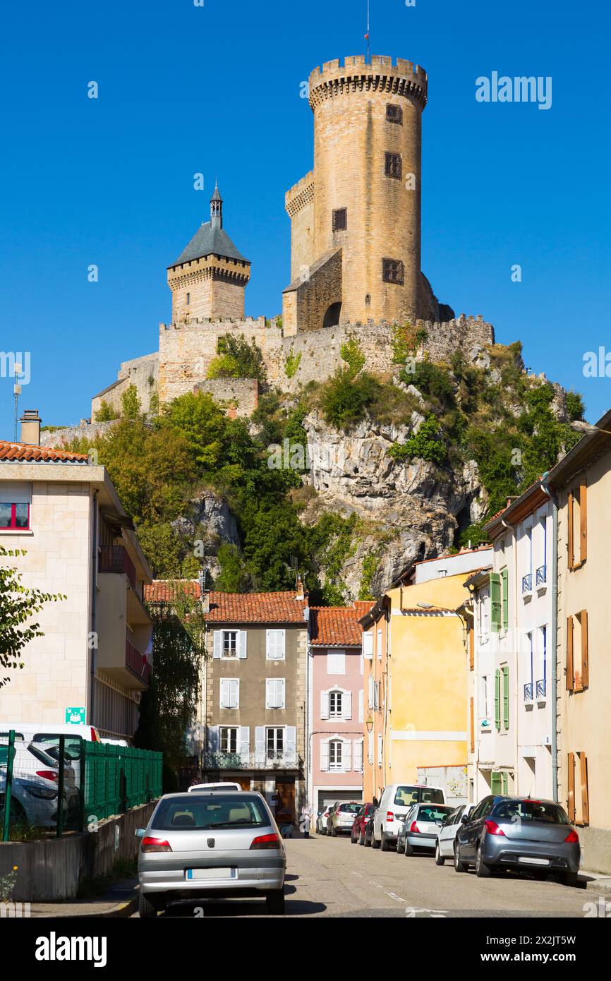 Medieval Foix castle on rocky outcrop Stock Photo - Alamy