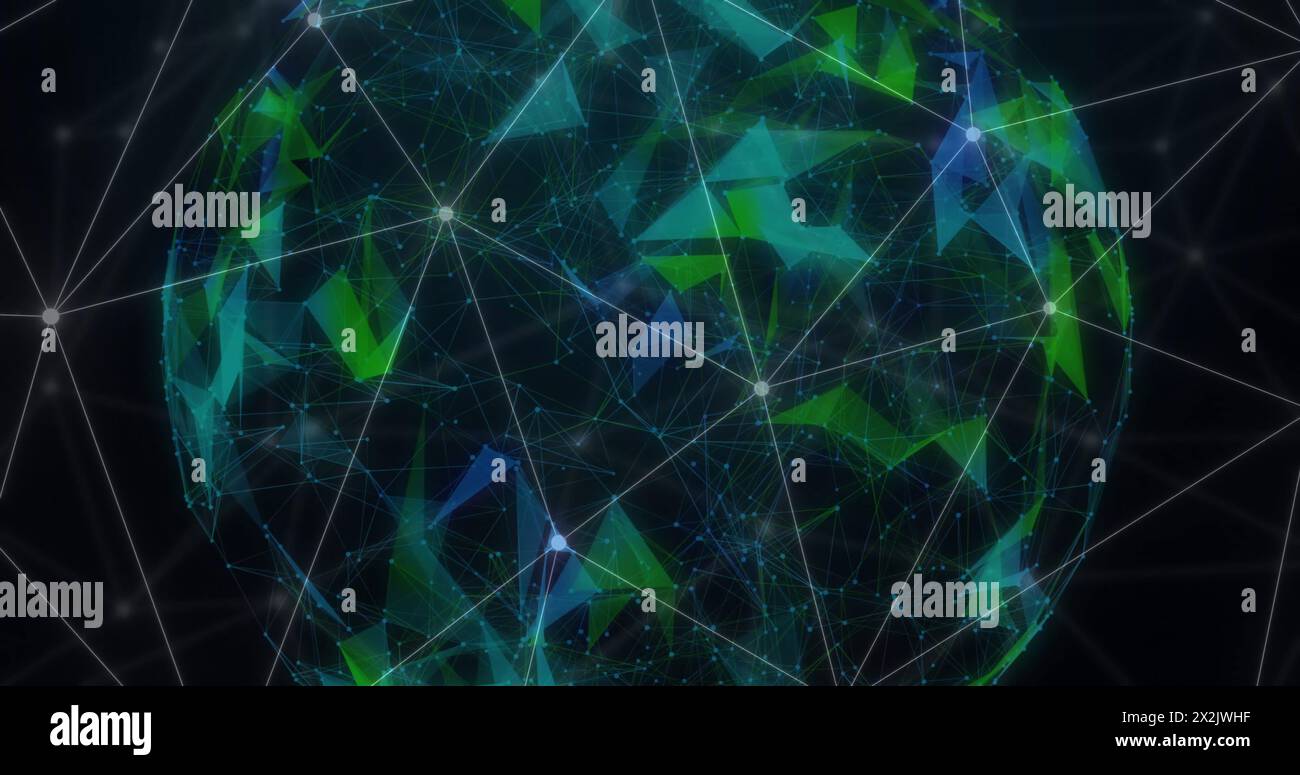 Image of network of connections over globe of shapes Stock Photo - Alamy