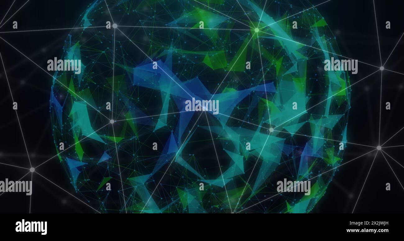 Image of network of connections over globe of shapes Stock Photo - Alamy