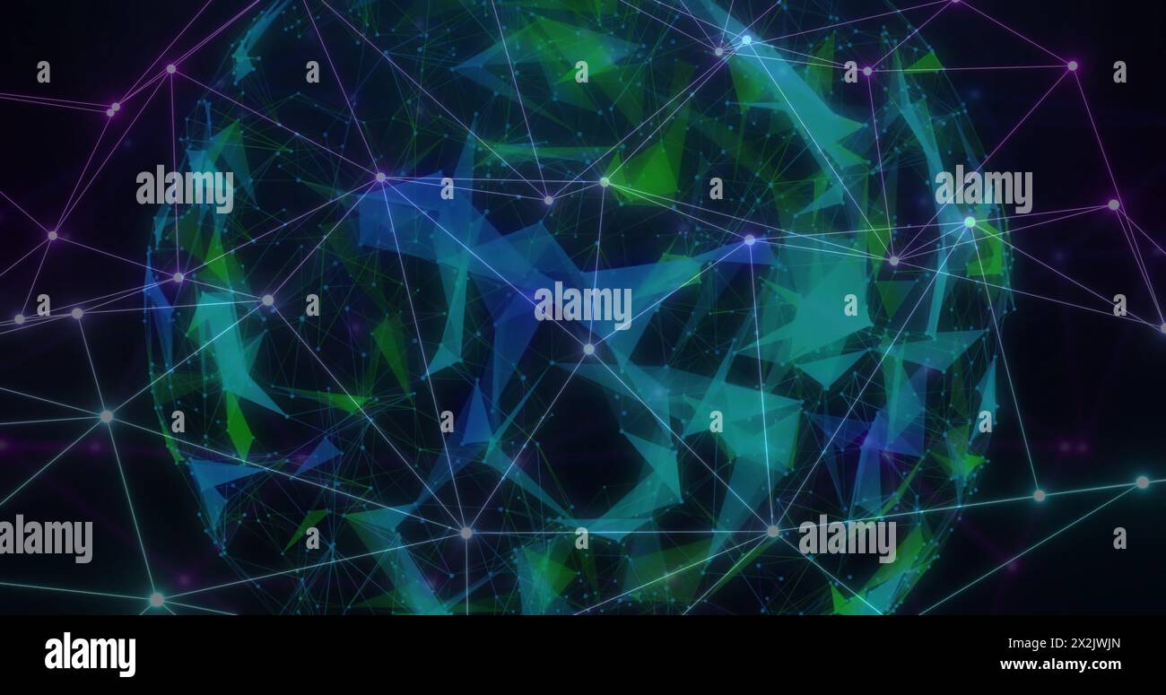 Image of network of connections over globe of shapes Stock Photo - Alamy