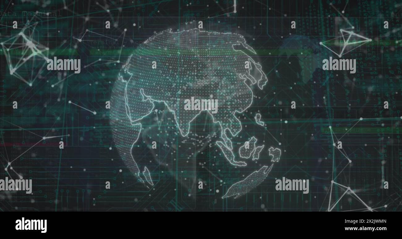 Image of network of connections and data processing over globe Stock ...