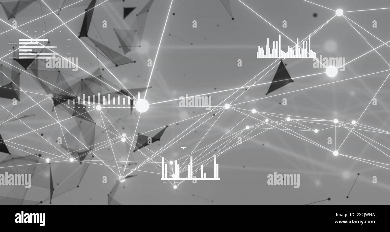Image of network of connections over shapes and diagrams Stock Photo ...