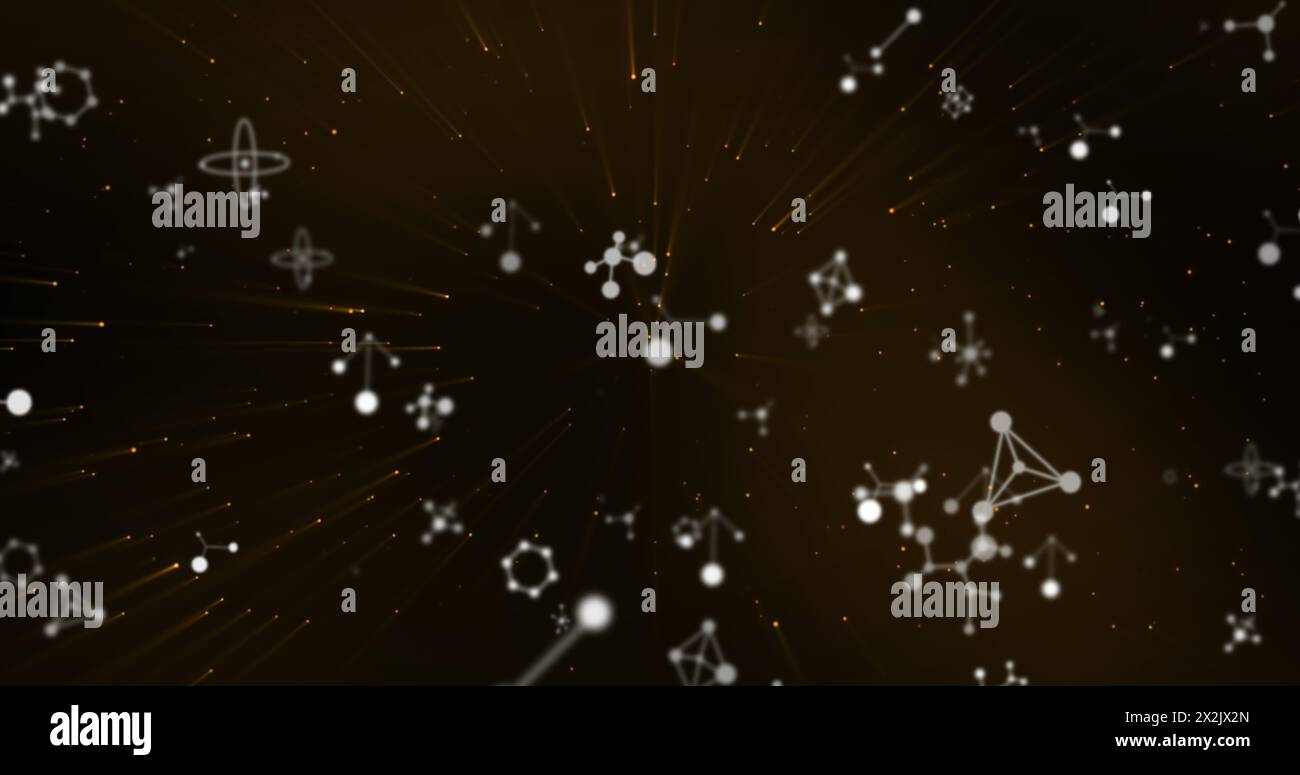 Image of molecules spinning over black background Stock Photo - Alamy
