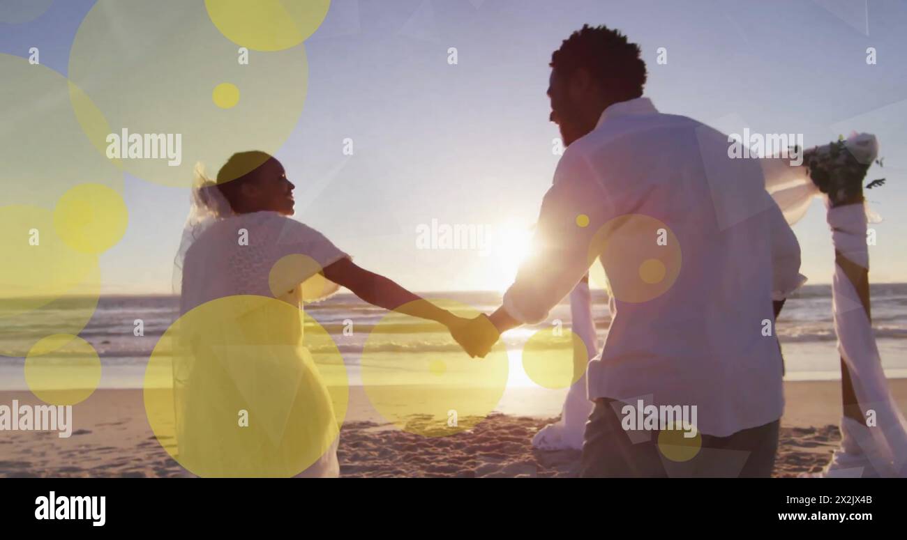 Image of light spots over african american couple getting married on ...