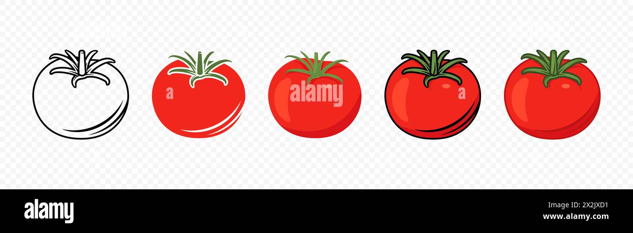 Flat Vector Fresh Tomato Icon Set Isolated. Whole Tomato Design ...
