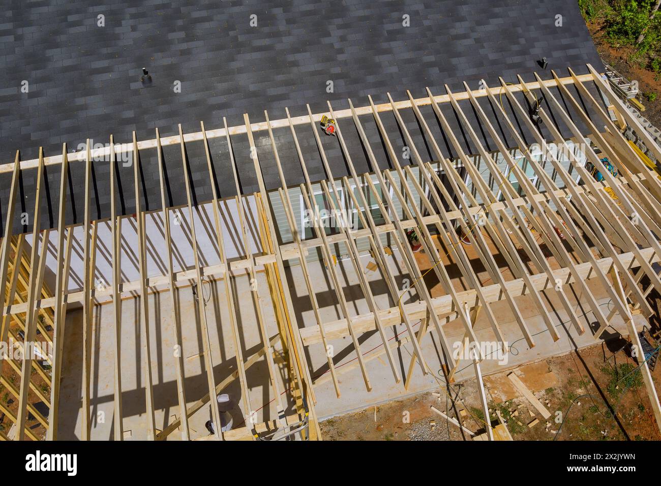 Wooden framing supports beams stud timber framing with unfinished ...