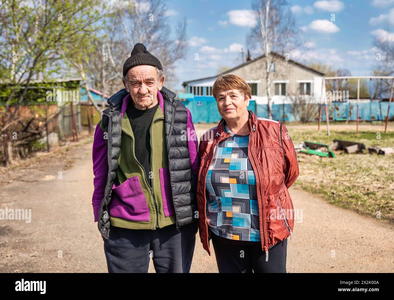Portrait of 75 years old grandparents in russian village together Stock ...