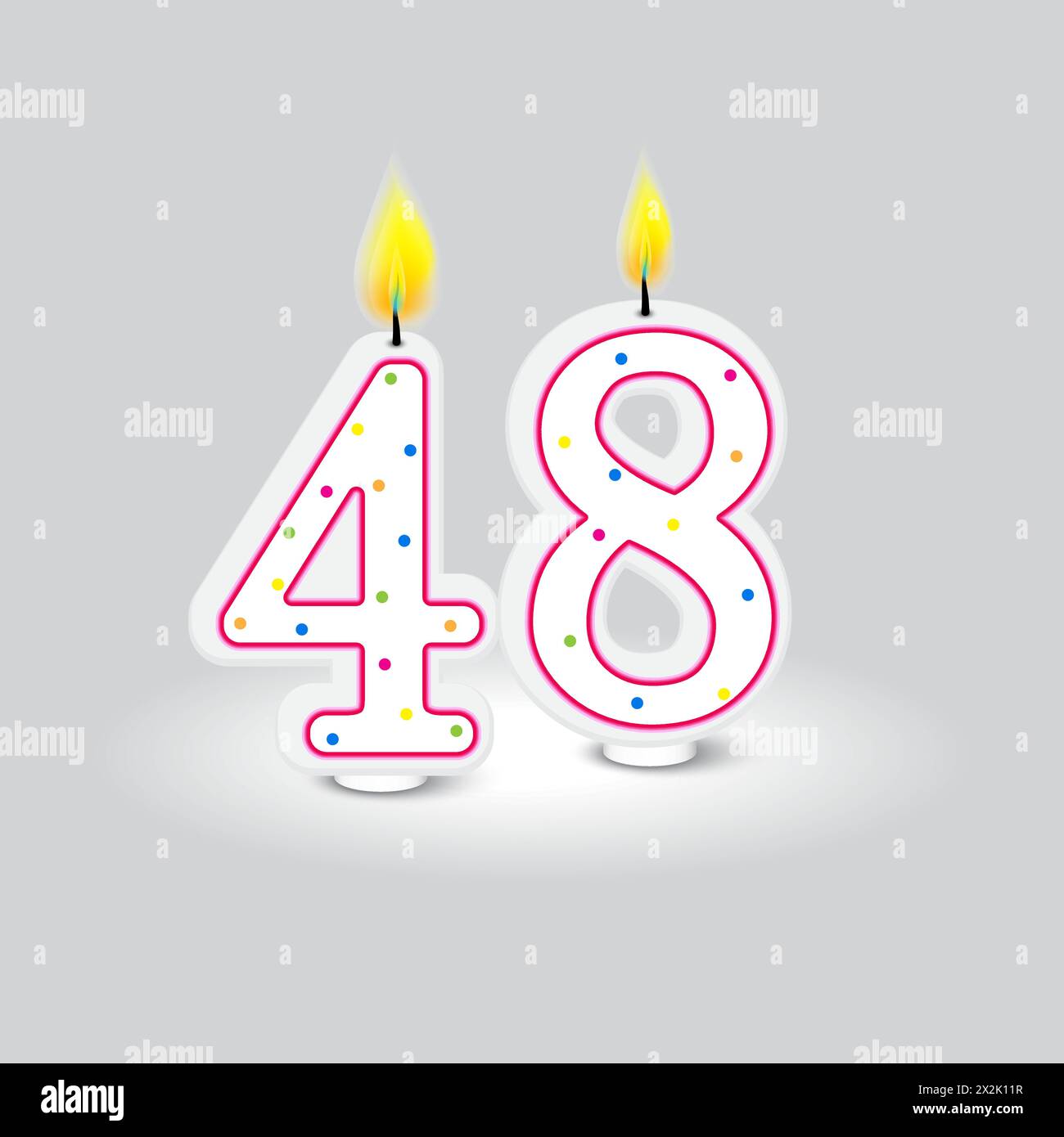 Birthday candle numbers four eight. Polka dot celebration design. Party ...