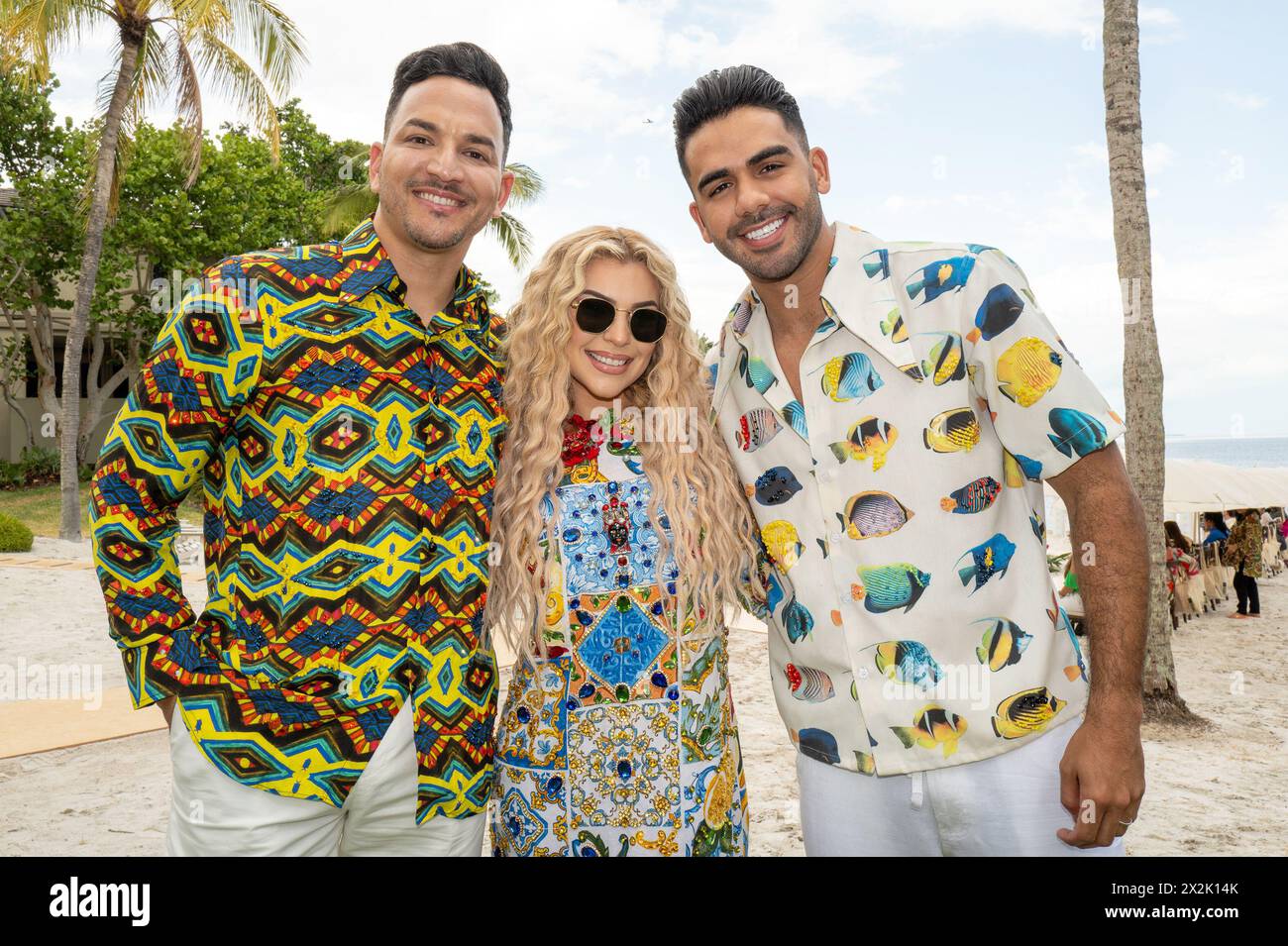 CORAL GABLES, FL-APRIL 22: Carlos Adyan, Genesis Diaz and Bruno Torres are seen during the “Moda ...