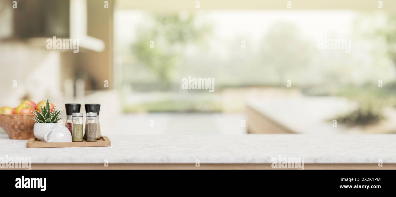 A close-up image of a kitchen tabletop with a space for display ...