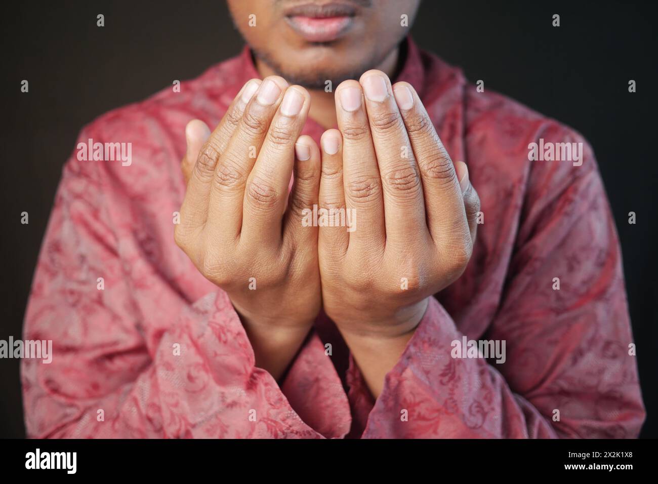 muslim man keep hand in praying gestures during ramadan, Close up Stock ...