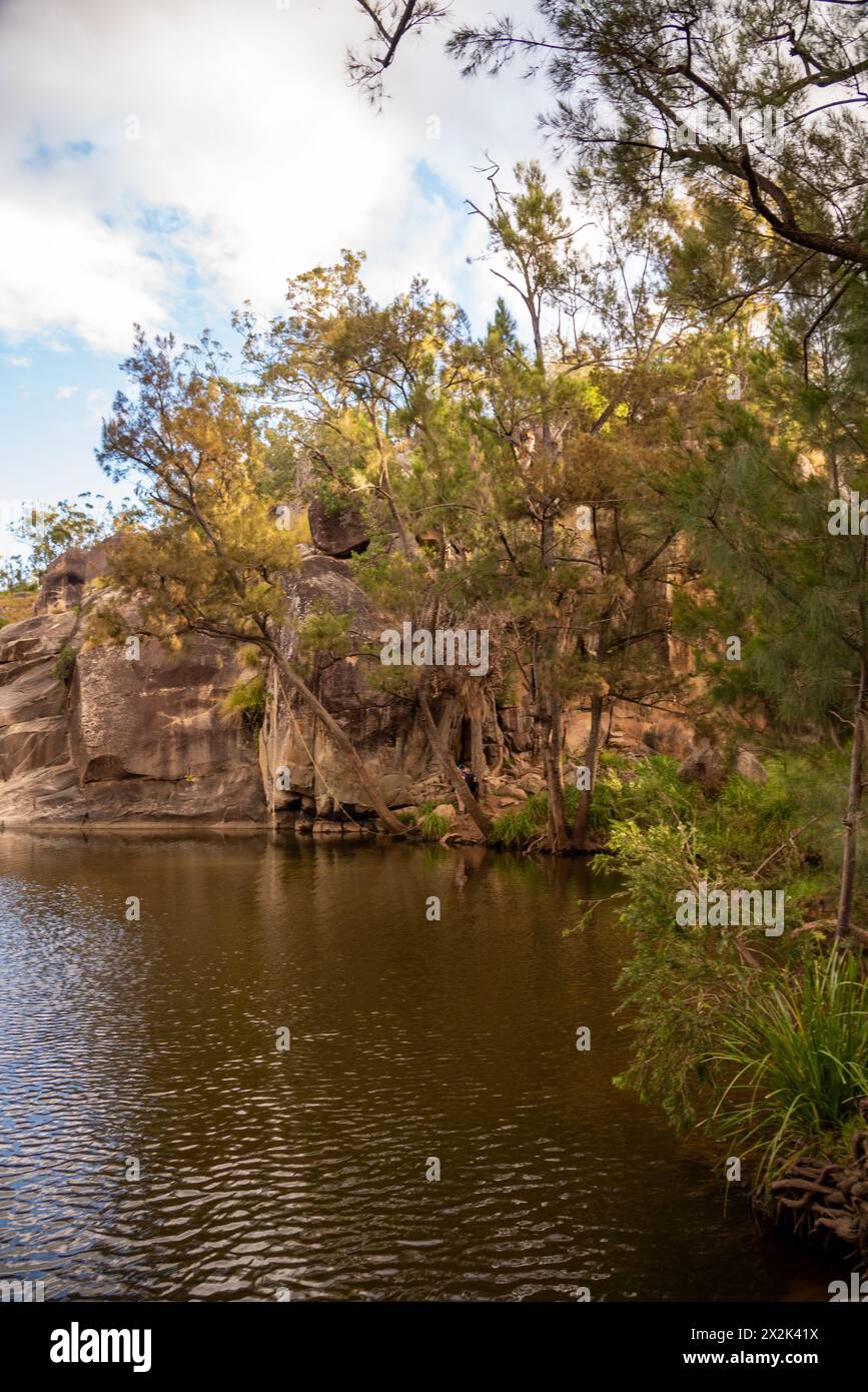 Stunning Australian outback bush scene with bright blue sky and lake ...