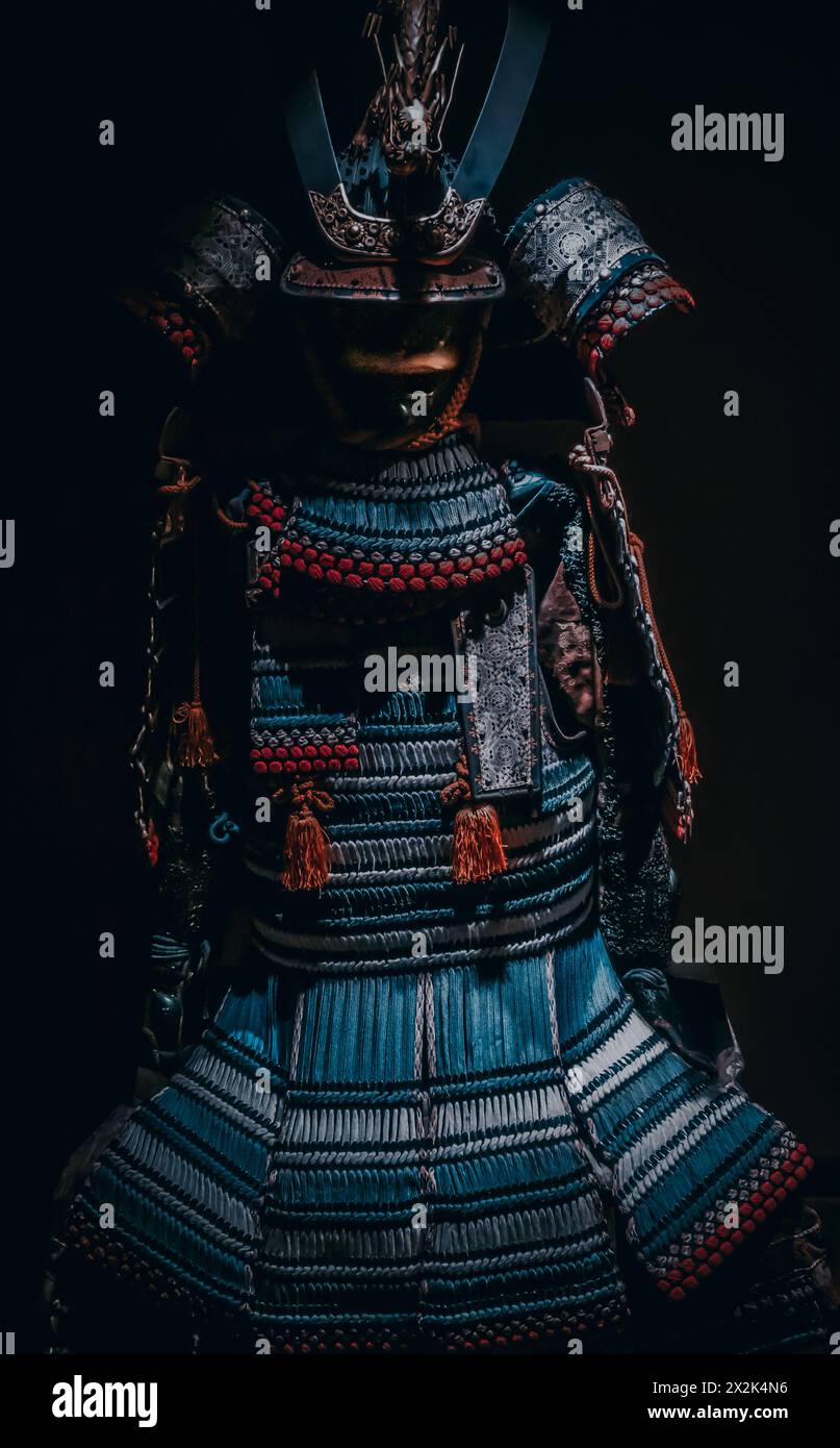 A detailed depiction of traditional Japanese samurai armor, showcased ...