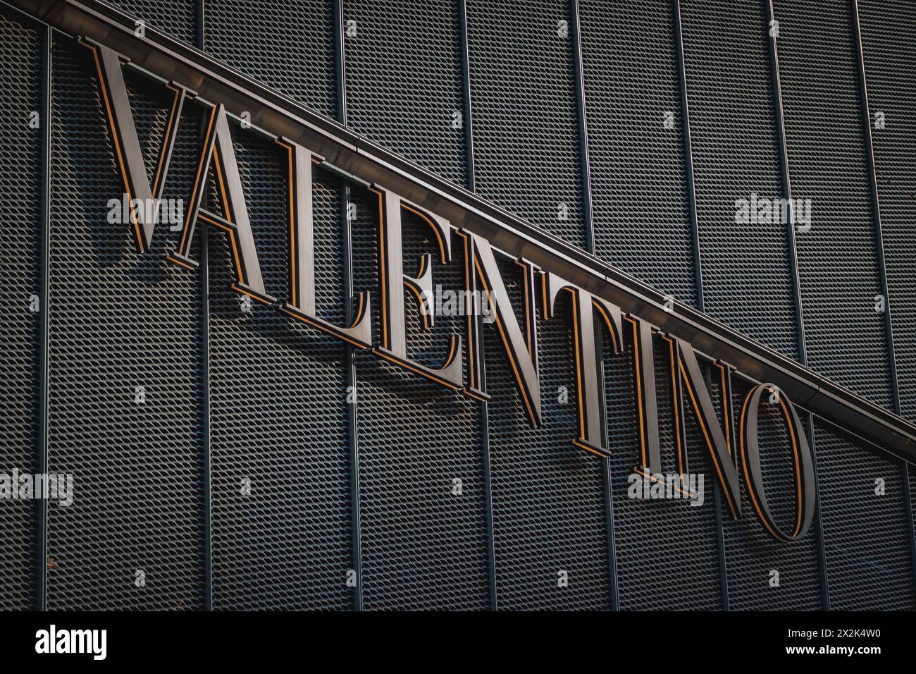 A close-up image of the Valentino logo displayed elegantly on a ...