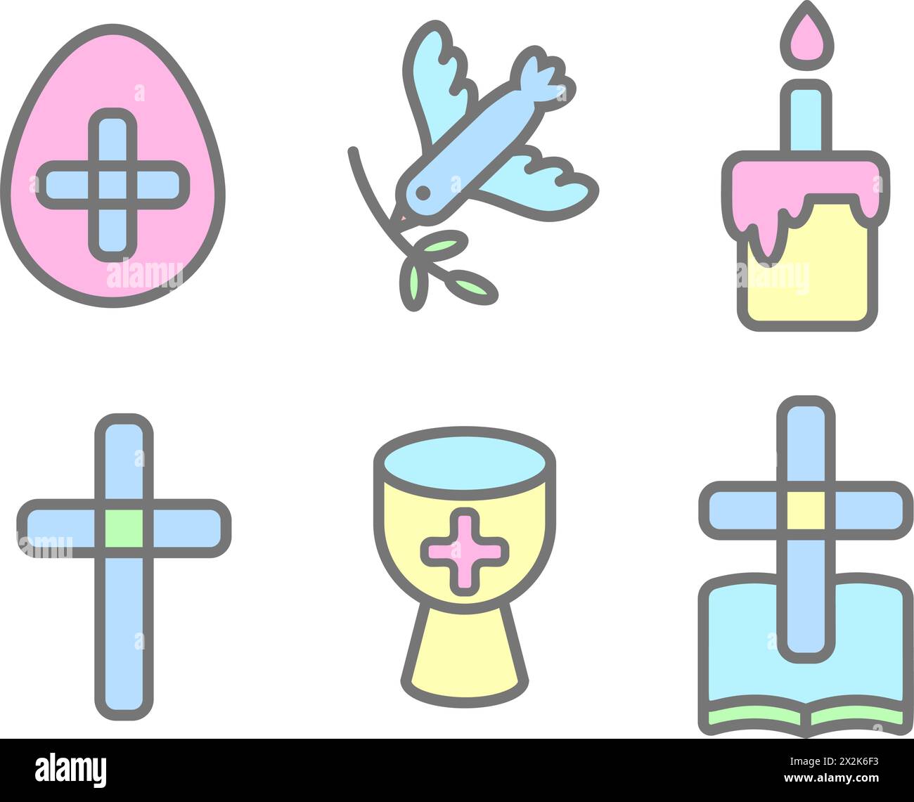 Easter vector icons. Christian religious outline color symbols of cross ...