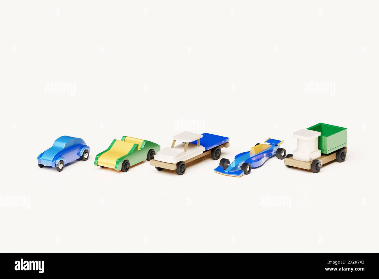 3d illustration colorful models of children's cars of various types ...