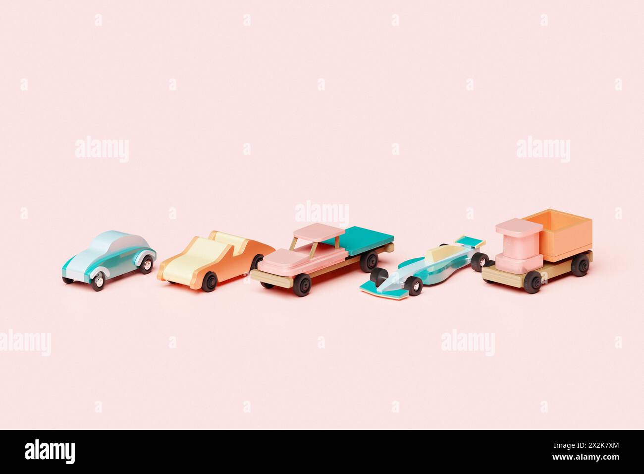 3d illustration of cute kids model cars, convertibles, pickups, truck ...