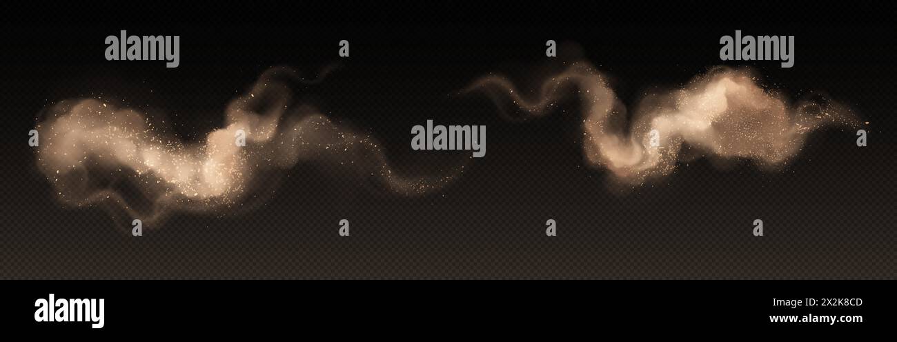 Dirt sand dust, desert powder with smoke vector effect. Isolated flying ...