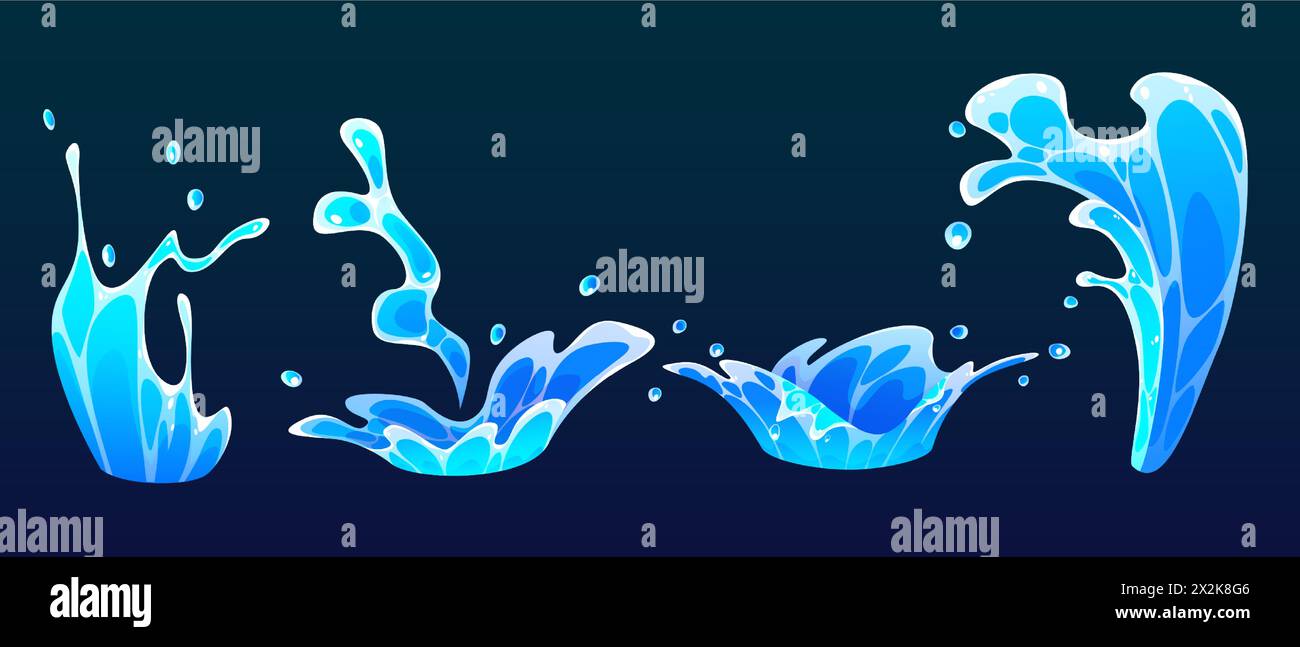 Water wave splashes set isolated on background. Vector cartoon ...
