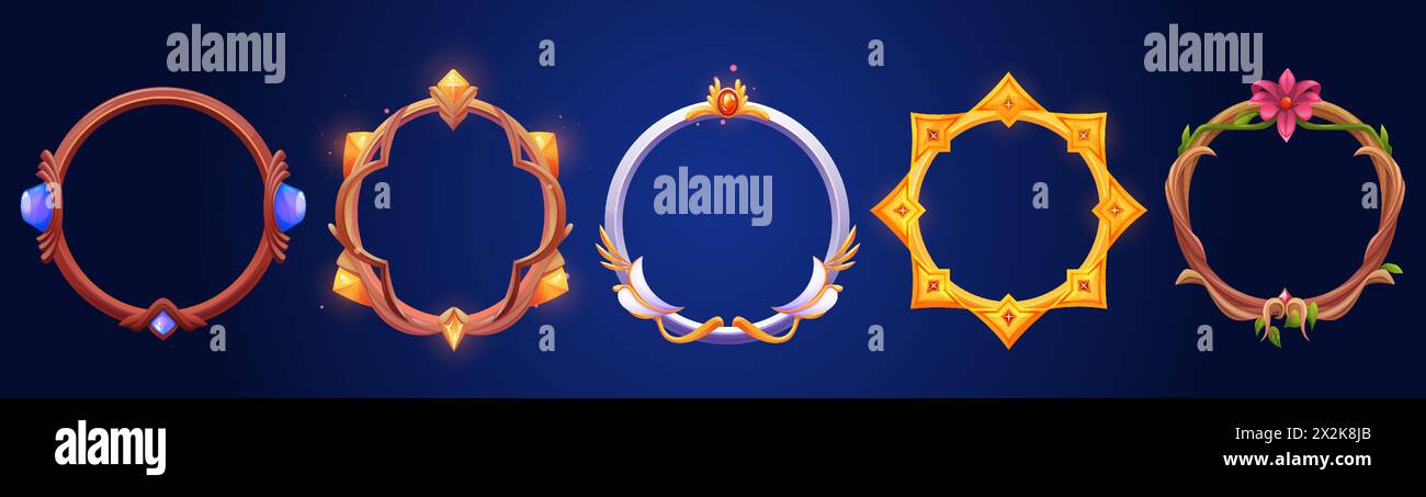 Set of round game frames isolated on background. Vector cartoon ...