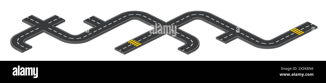 Isometric asphalt road map. Vector illustration of city highway with ...