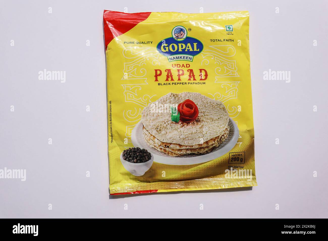 Gopal brand urad papad with black pepper on white background Stock ...