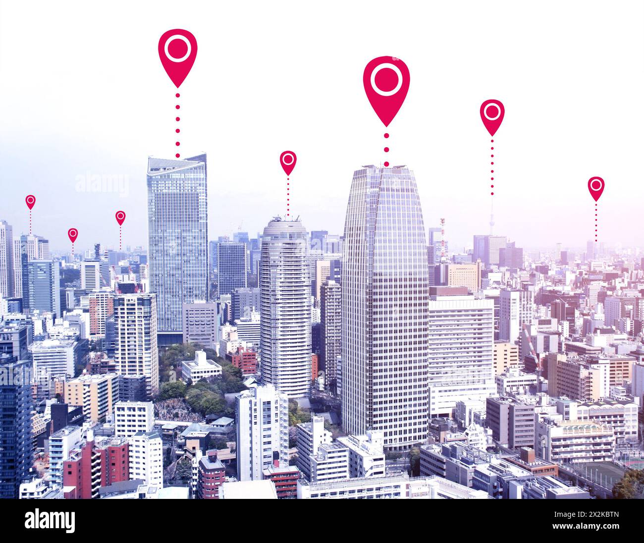 Network connection concept. Aerial view on Tokyo capital city of Japan ...