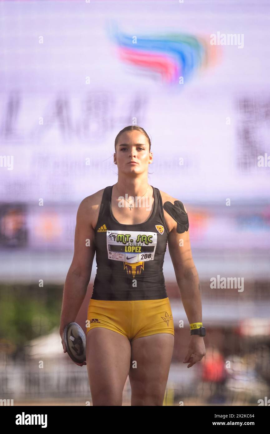 Ines Lopez of Arizona State wins the women’s discus at the 64th Mt San ...