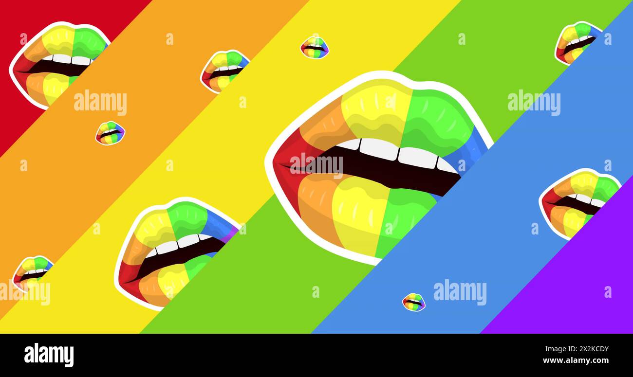 Image of rainbow lips over rainbow background Stock Photo - Alamy