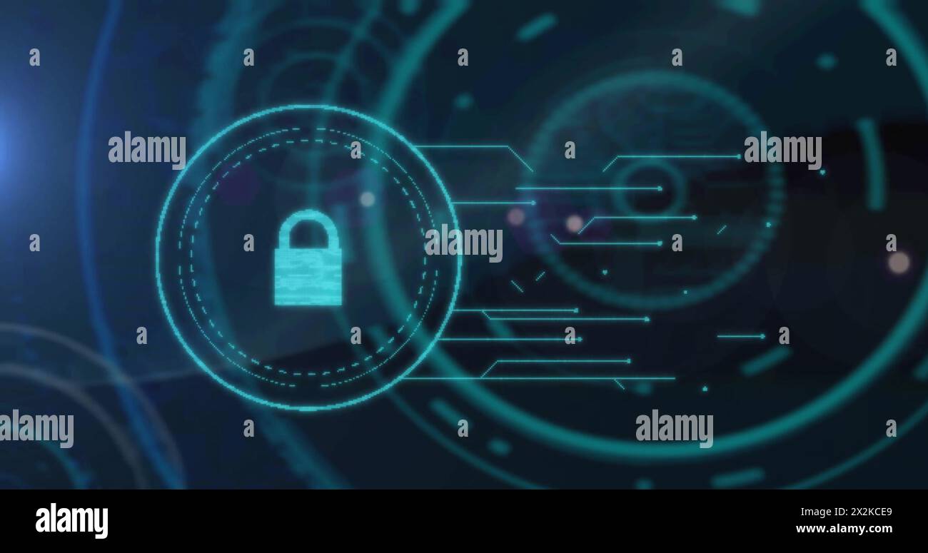 Image of padlock icon over scope scanning on black background Stock Photo - Alamy