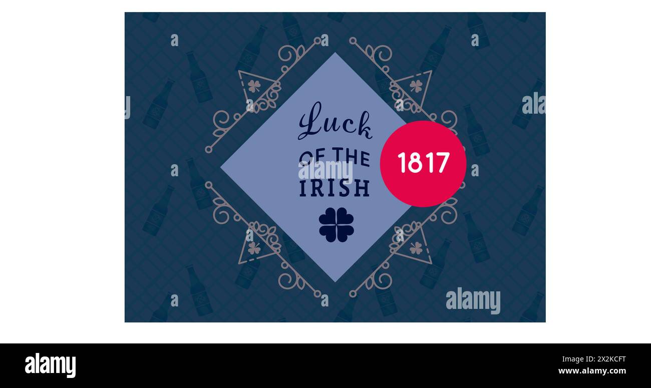 Image of numbers and luck of the irish text with clover over blue ...