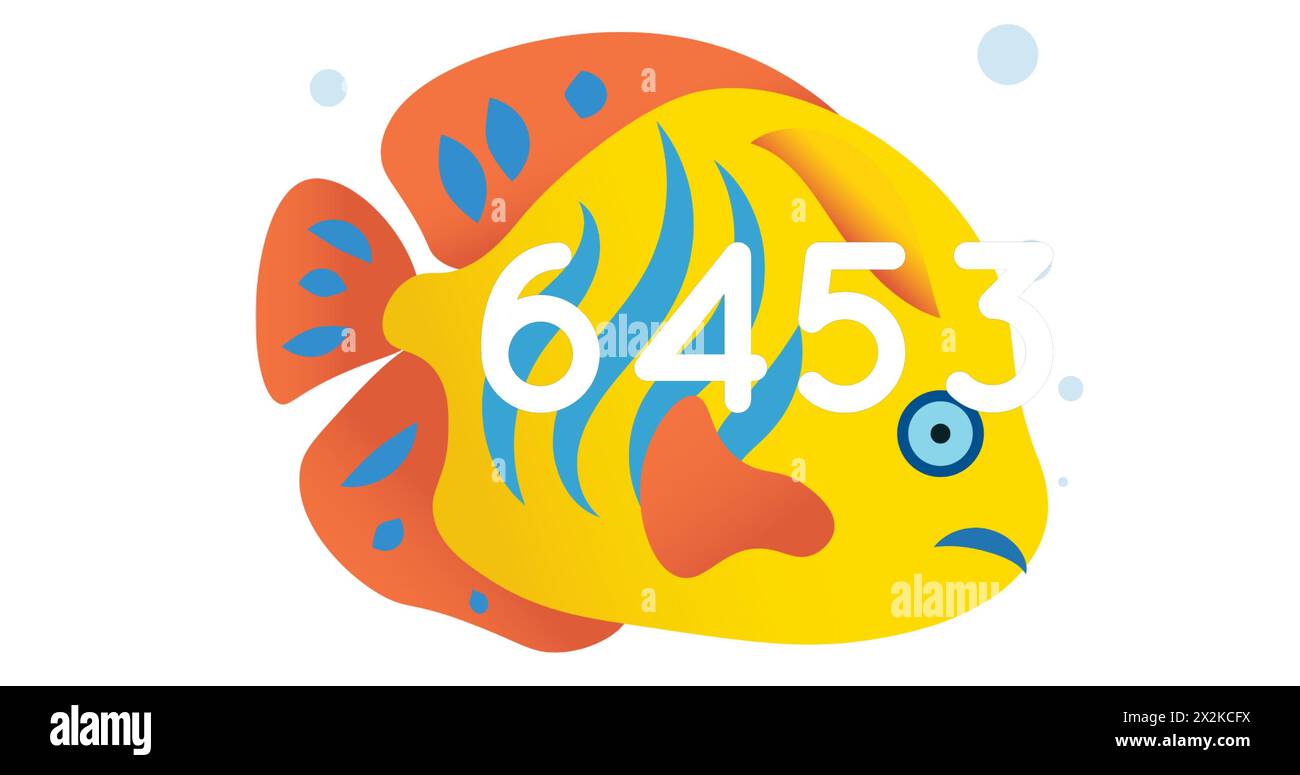 Image of numbers and fish icon over white background Stock Photo - Alamy
