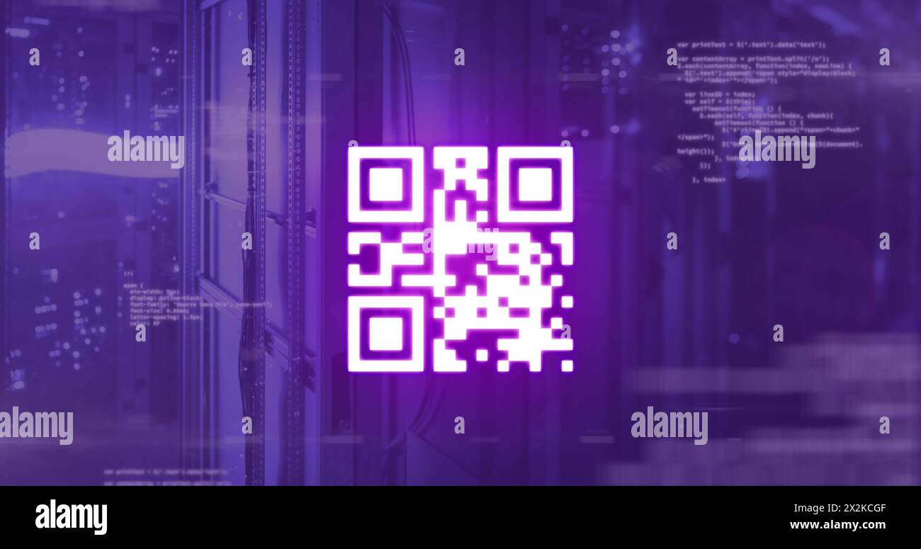 Image of qr code over data processing and server room Stock Photo - Alamy