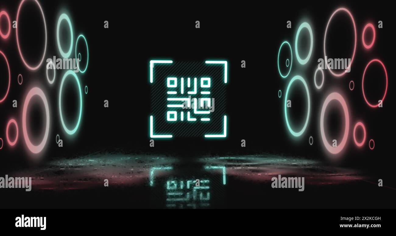 Image of qr code over neon shapes on black background Stock Photo - Alamy
