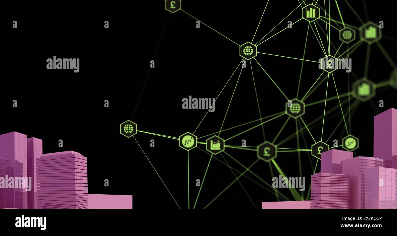Pink network connections animation over hi-res stock photography and images - Alamy