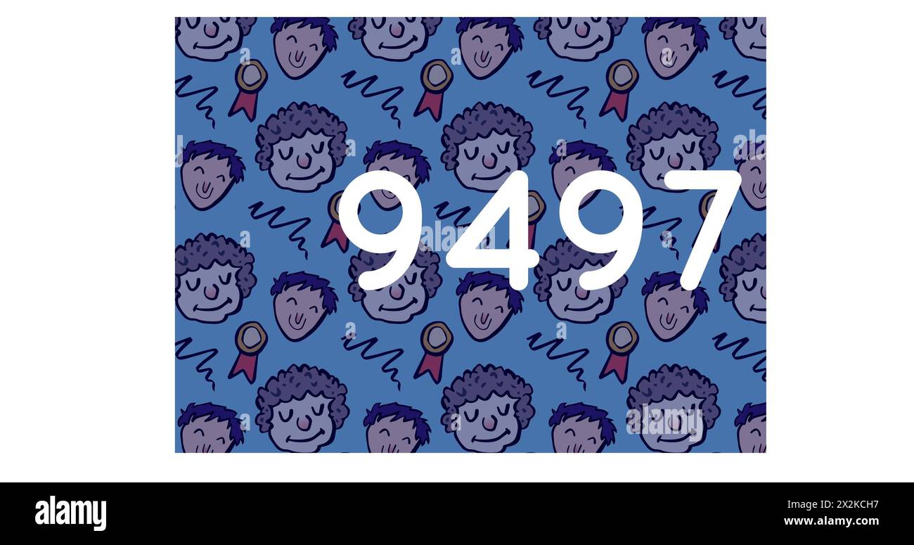 Image of numbers and people icons over blue background Stock Photo - Alamy