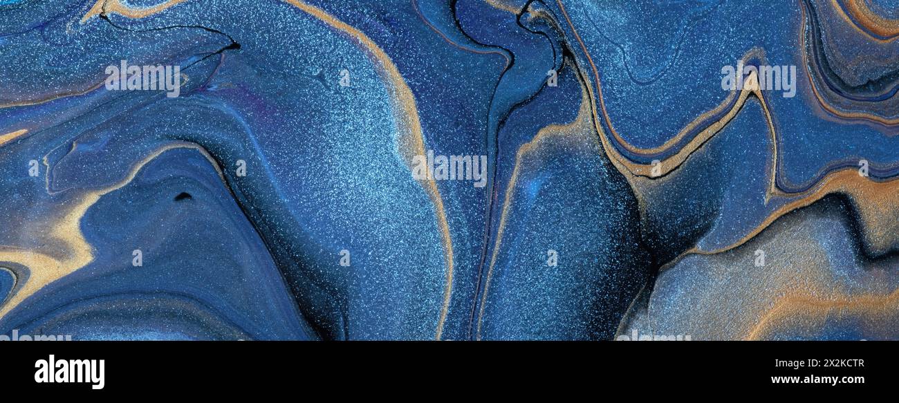 Abstract fluid art background navy blue and brown colors. Liquid marble ...