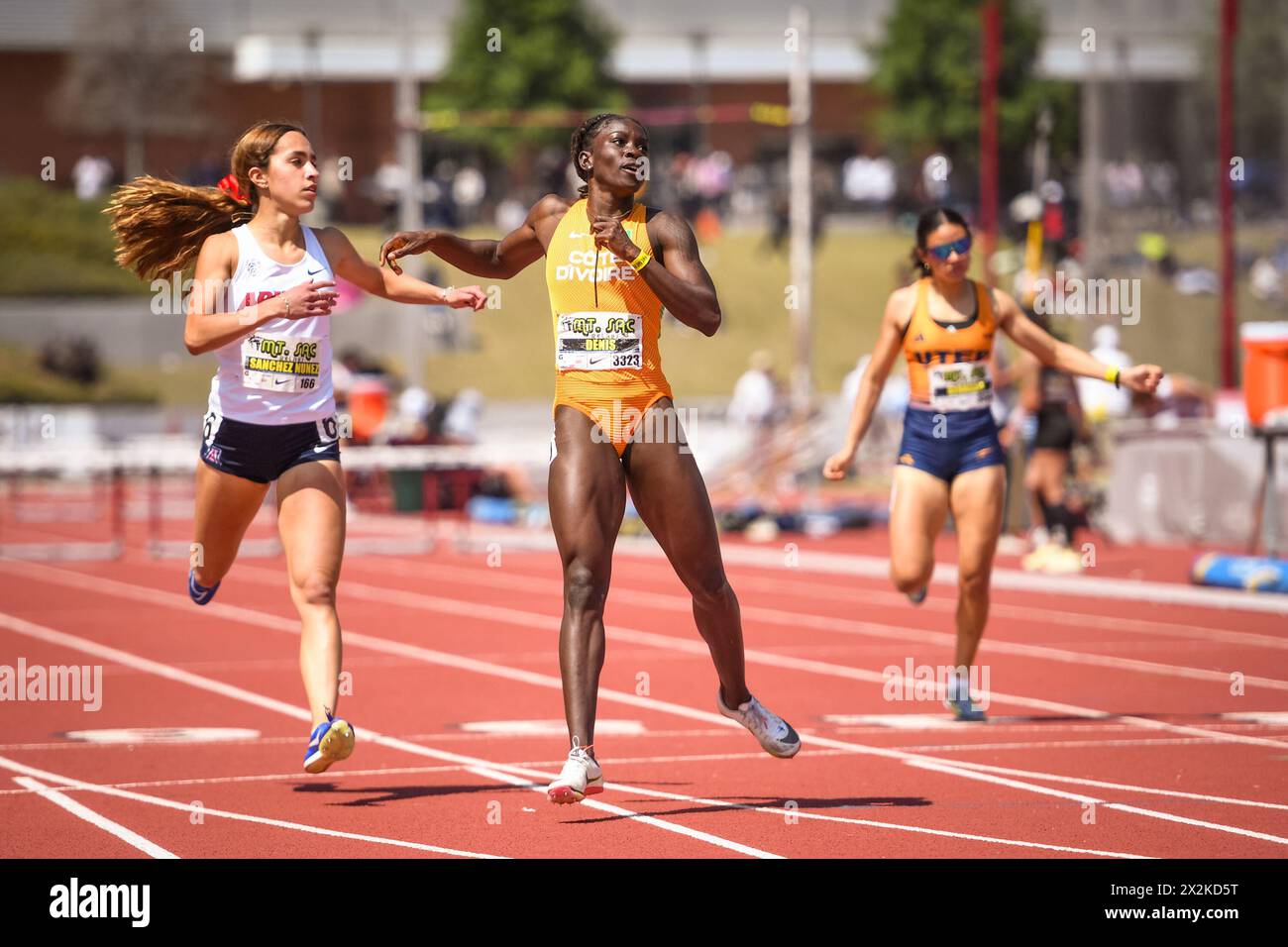 Dinedye Denis wins the women’s 400m hurdles during the 64th Mt San ...