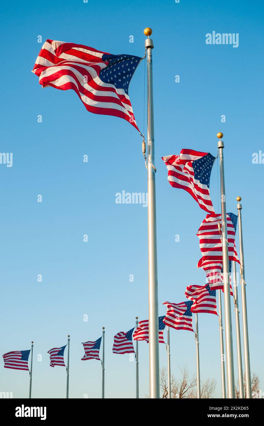 American Flags in a Circle at The Washington Monument Obelisk on the ...